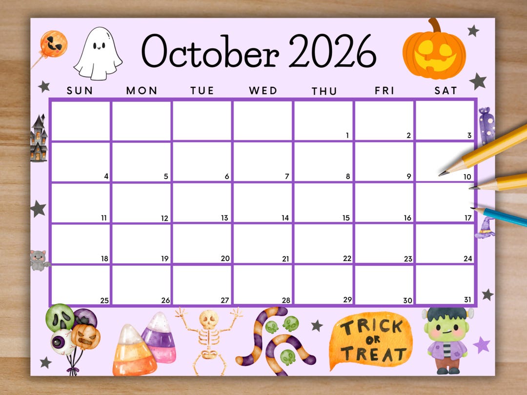 Editable October 2026 Calendar, Printable Cute Halloween Calendar W ...