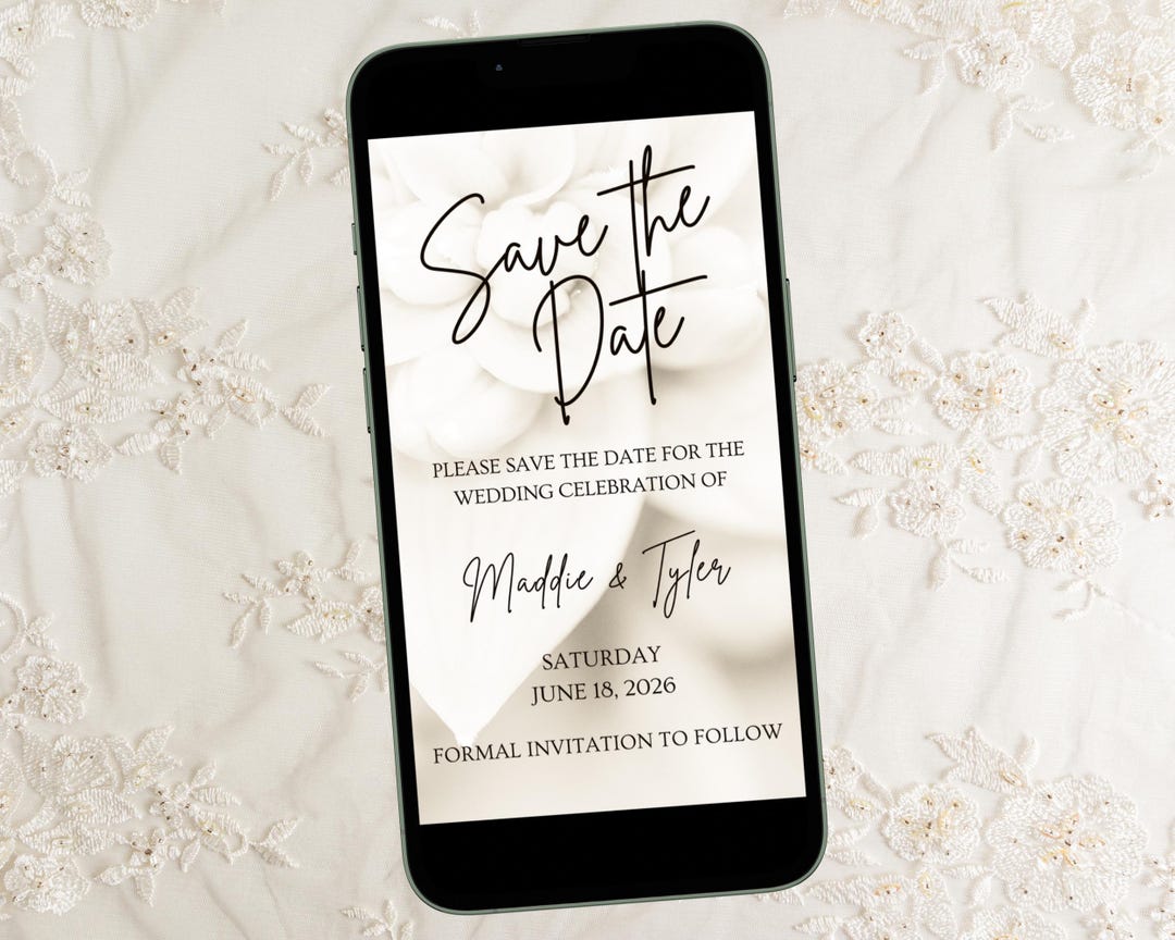 Editable Save the Date Digital Wedding Invitation- Elegant White ...