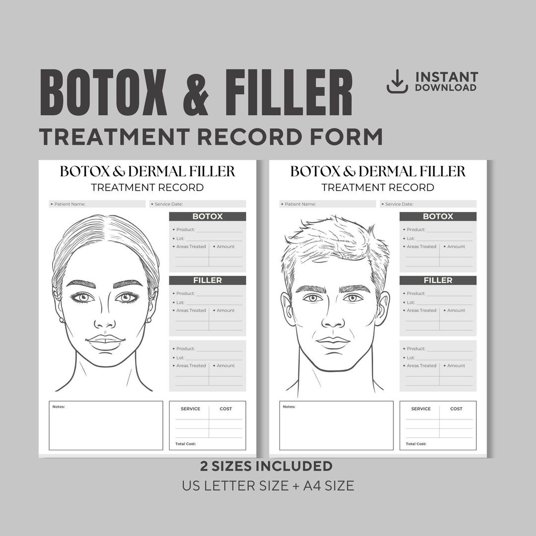 Botox & Dermal Filler Treatment Record: Nurse Injector Form (PDF) - Etsy
