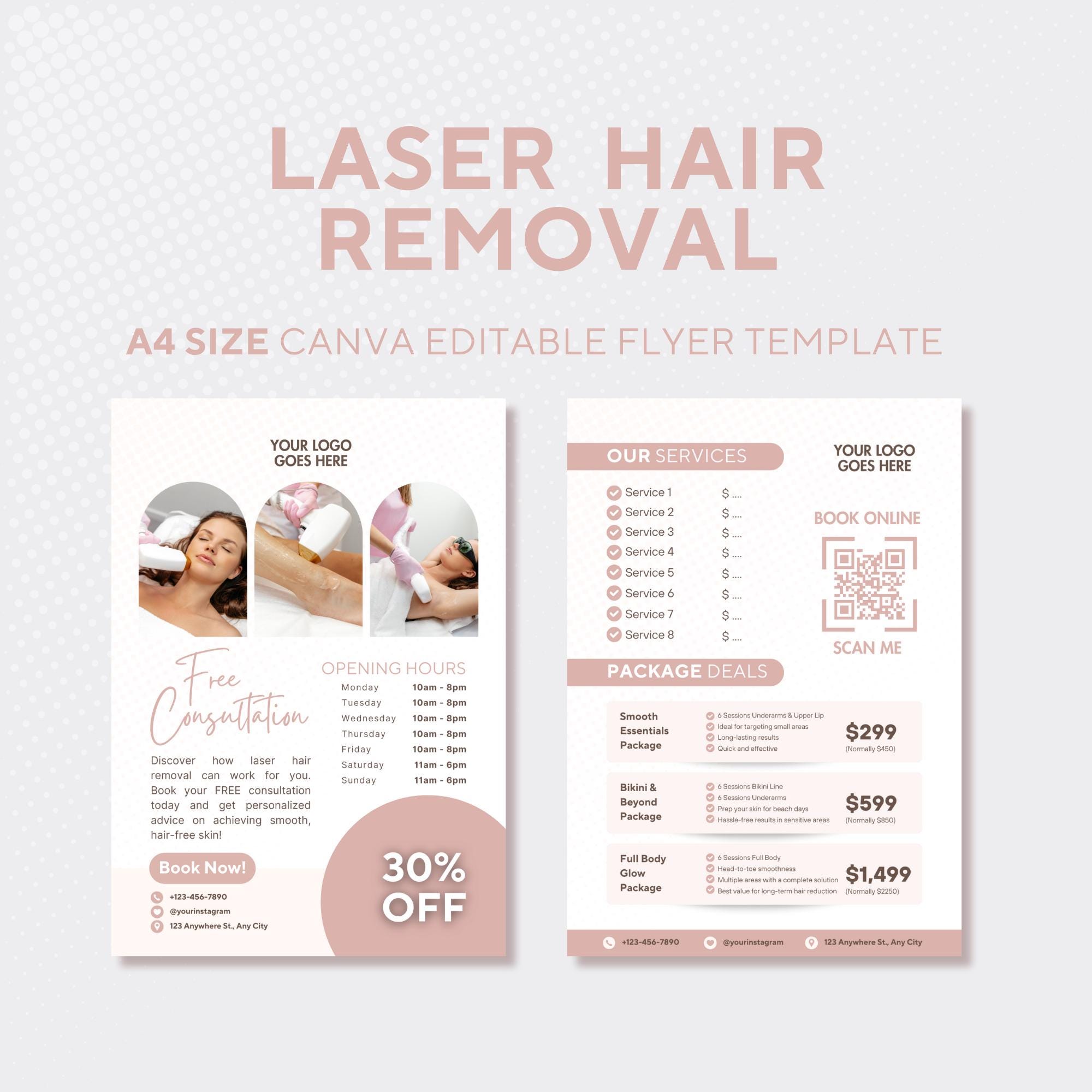 Pink Laser Hair Removal Flyer Template: Editable Beauty Salon Marketing ...