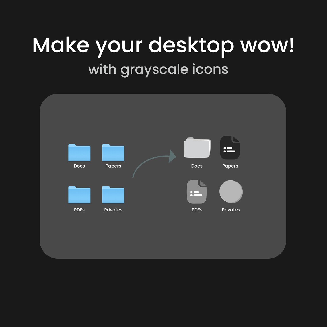 Grayscale Desktop Icons - Set of 16 Folder, File, and Round Icons in ...