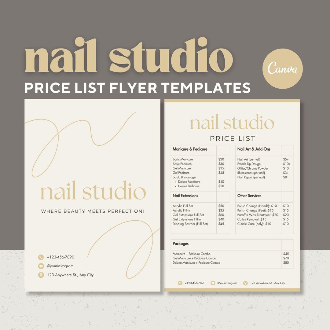 Nail Salon Price List Flyer: Beige Canva Templates (4 Options) - Etsy