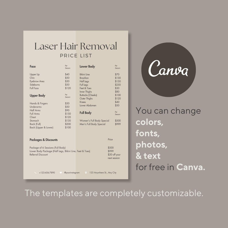 Laser Hair Removal Price List Flyer: Beige Clinic Template (canva ...