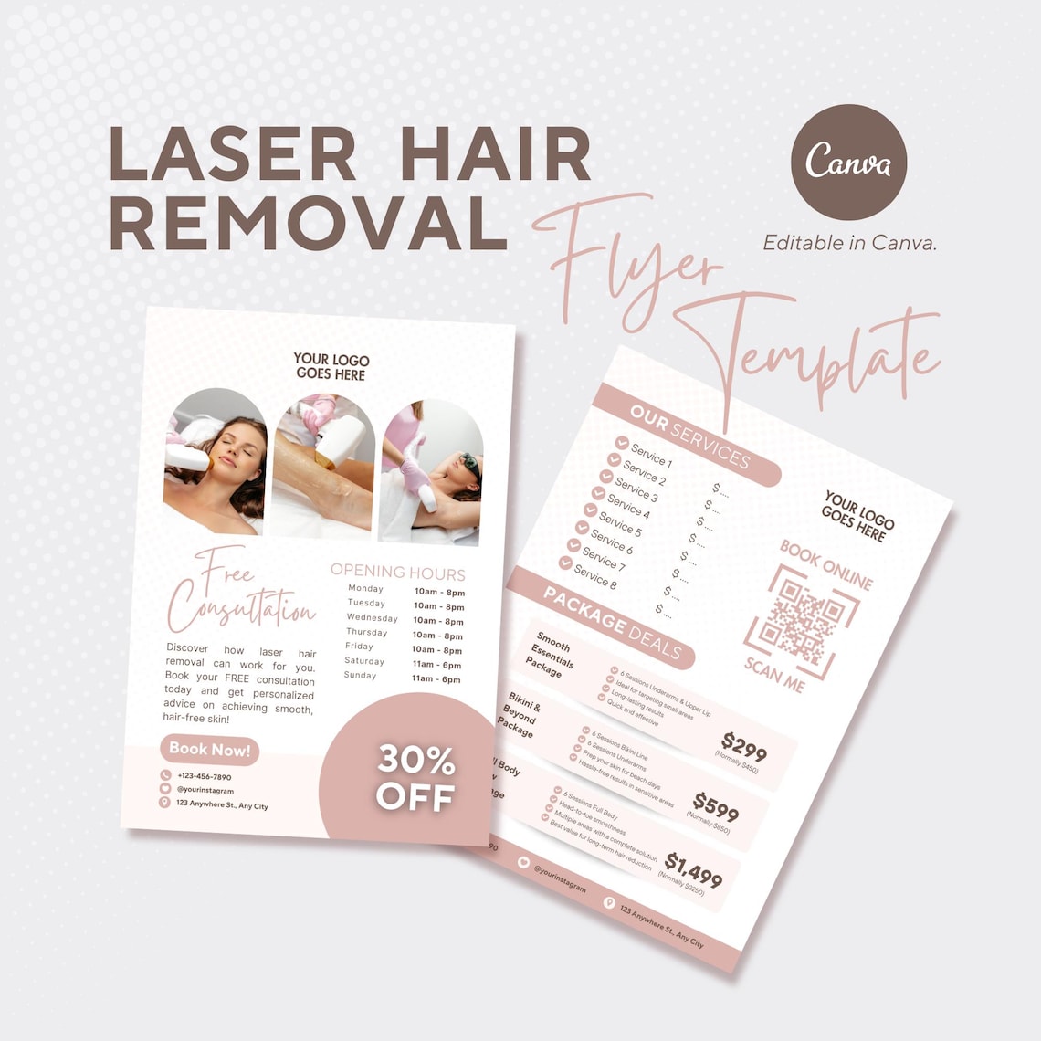 Pink Laser Hair Removal Flyer Template: Editable Beauty Salon Marketing ...