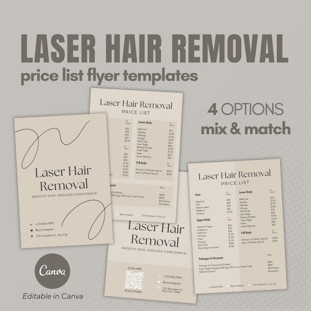 Laser Hair Removal Price List Flyer: Beige Clinic Template (canva ...