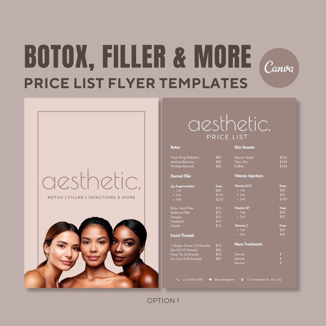 Aesthetic Price List Flyer | Botox Filler Price List Template | Beauty ...