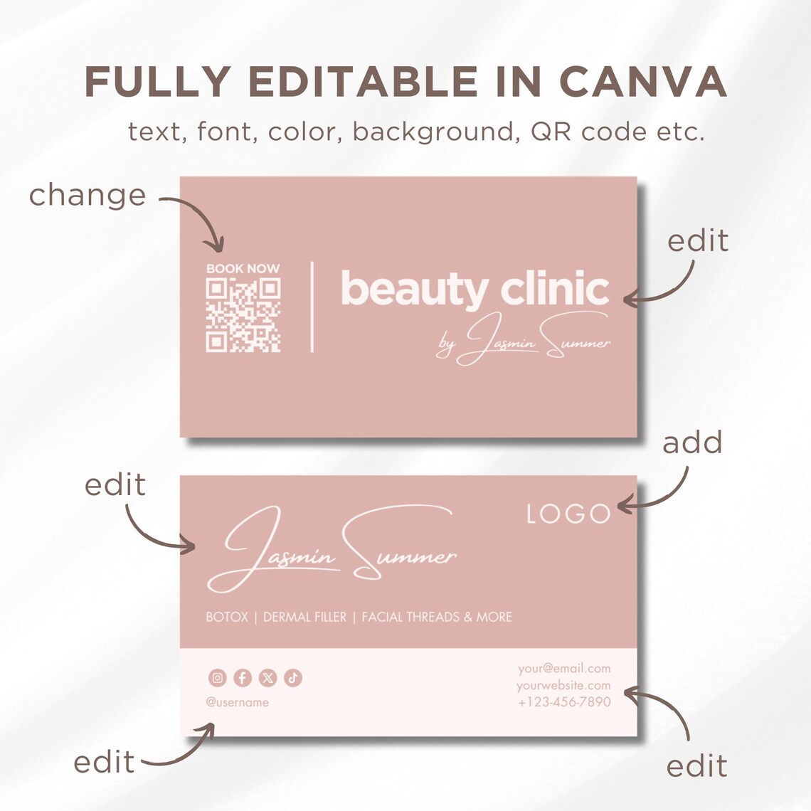 Botox - Dermal Filler Business Card Template – Pink Aesthetic Modern Design, Nurse Injector ...