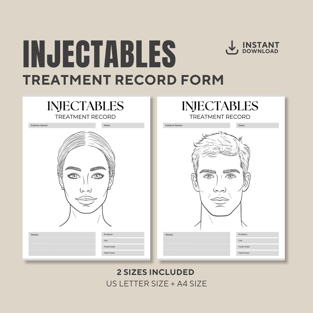 Injectables Treatment Record, Botox and Dermal Filler Treatment Record ...