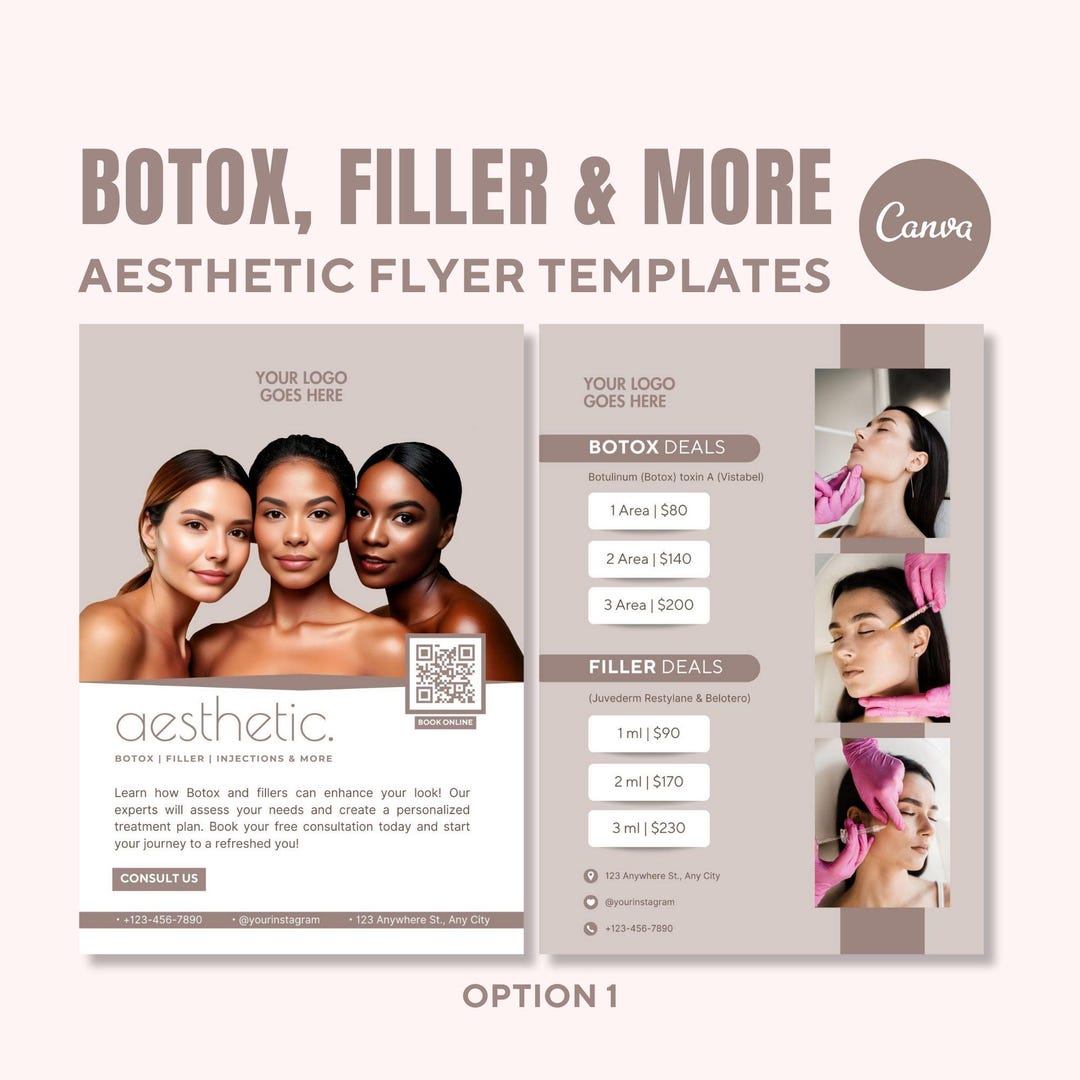 Botox Dermal Filler Flyer Template – Editable Canva Design, Beige ...