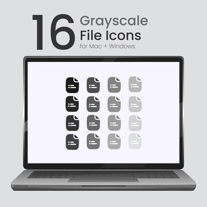 Grayscale Desktop Icons - Set of 16 Folder, File, and Round Icons in ...