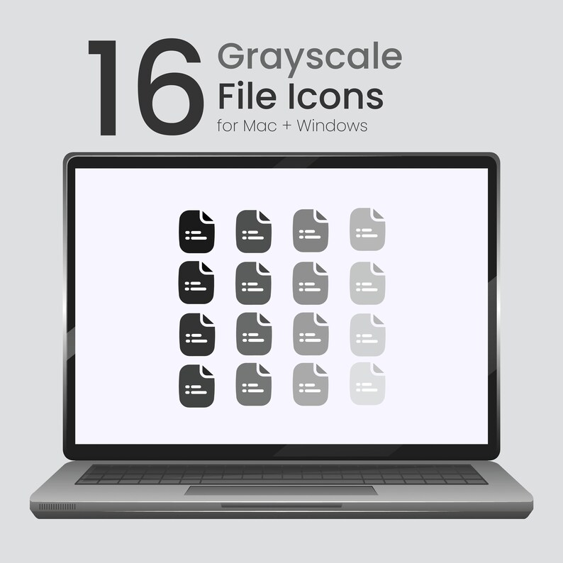Grayscale Desktop Icons - Set of 16 Folder, File, and Round Icons in ...