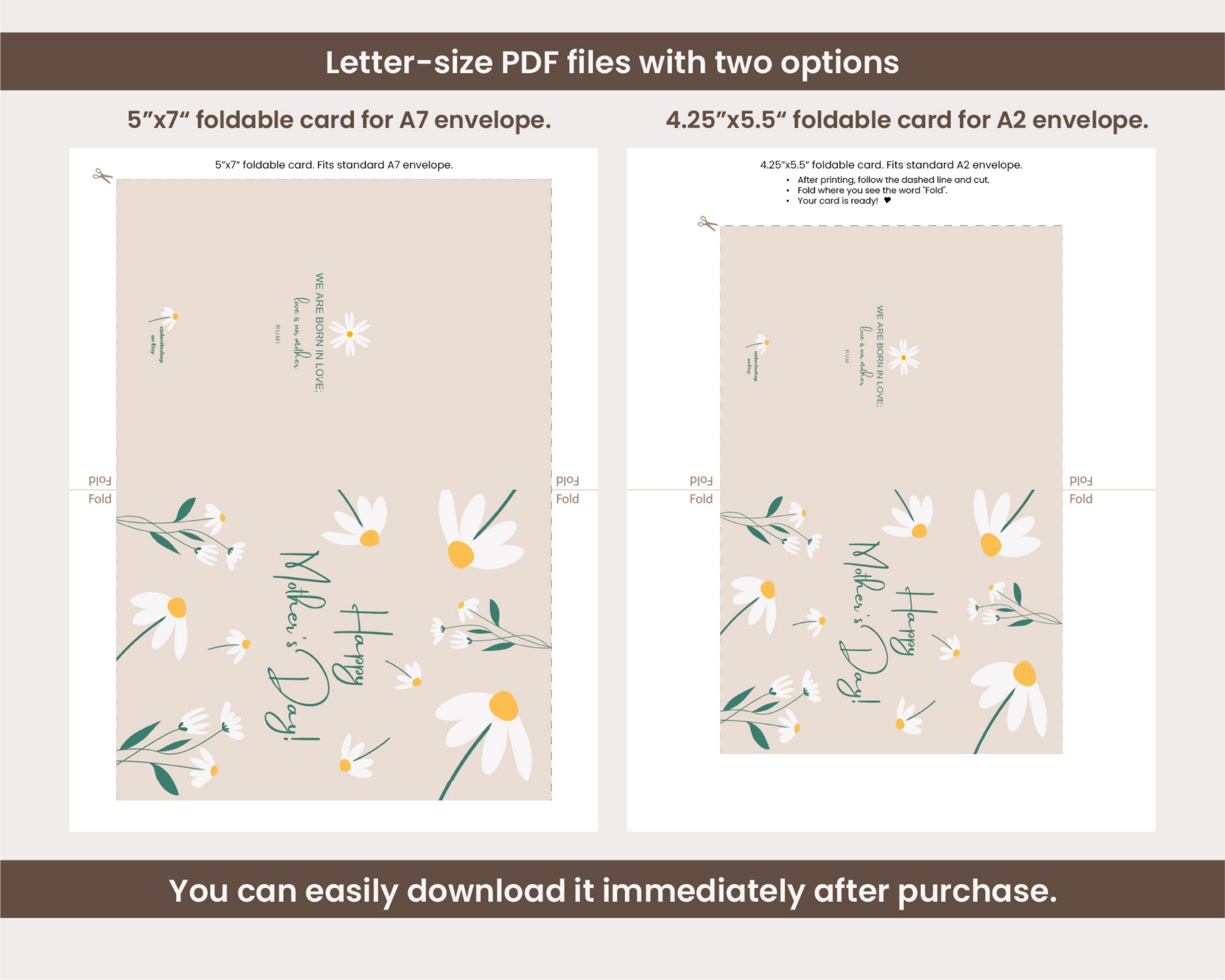 Happy Mother's Day Printable Card / Daisy Card Template / Instant ...