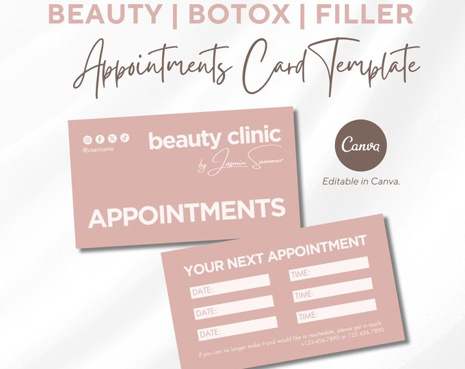 Pink Modern Botox Appointment Card Template: Beauty Clinic (canva ...