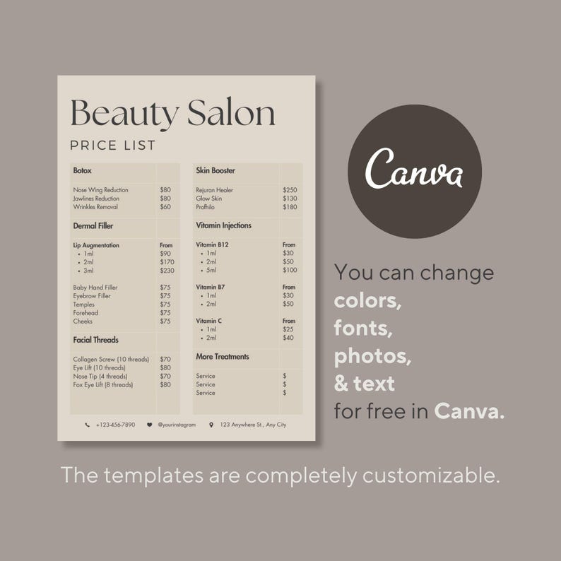 Beauty Salon Price List Flyer | Botox Filler Price List Template ...
