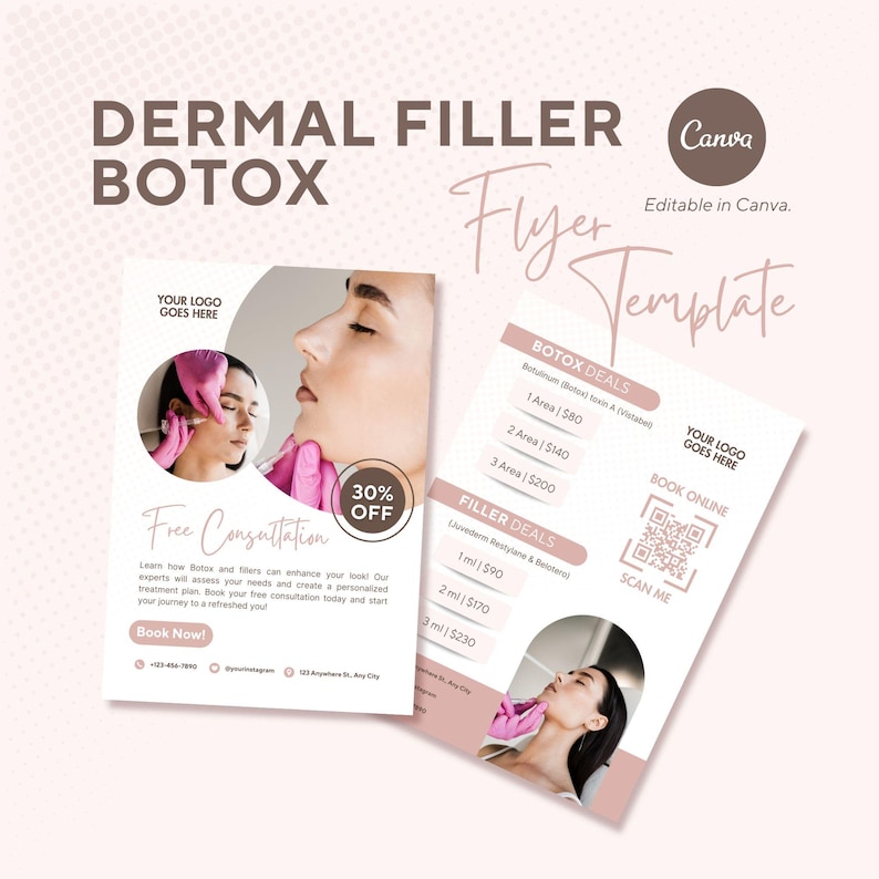 Botox Dermal Filler Flyer Template – Editable Canva Design, Pink ...