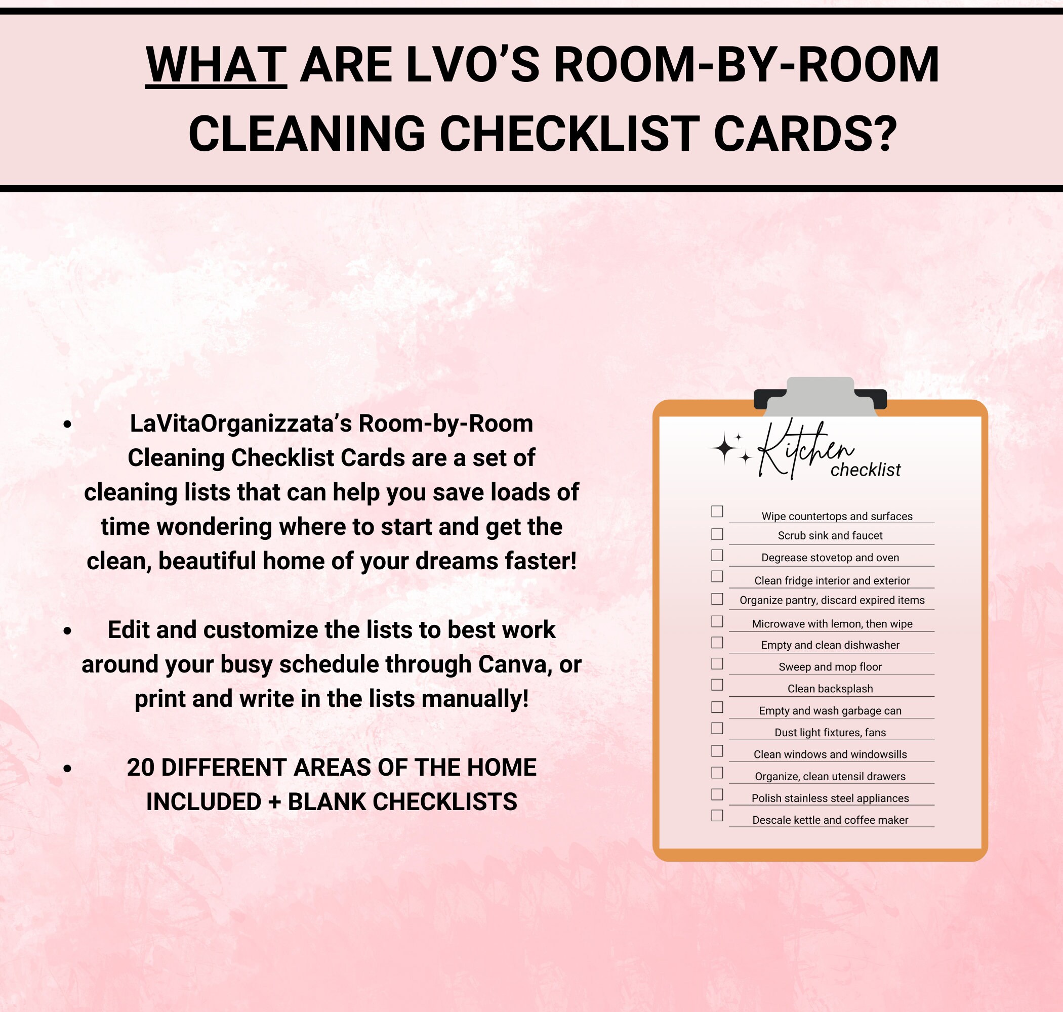 Room Cleaning Checklist Cards: Editable Home Cleaning Planner (digital ...