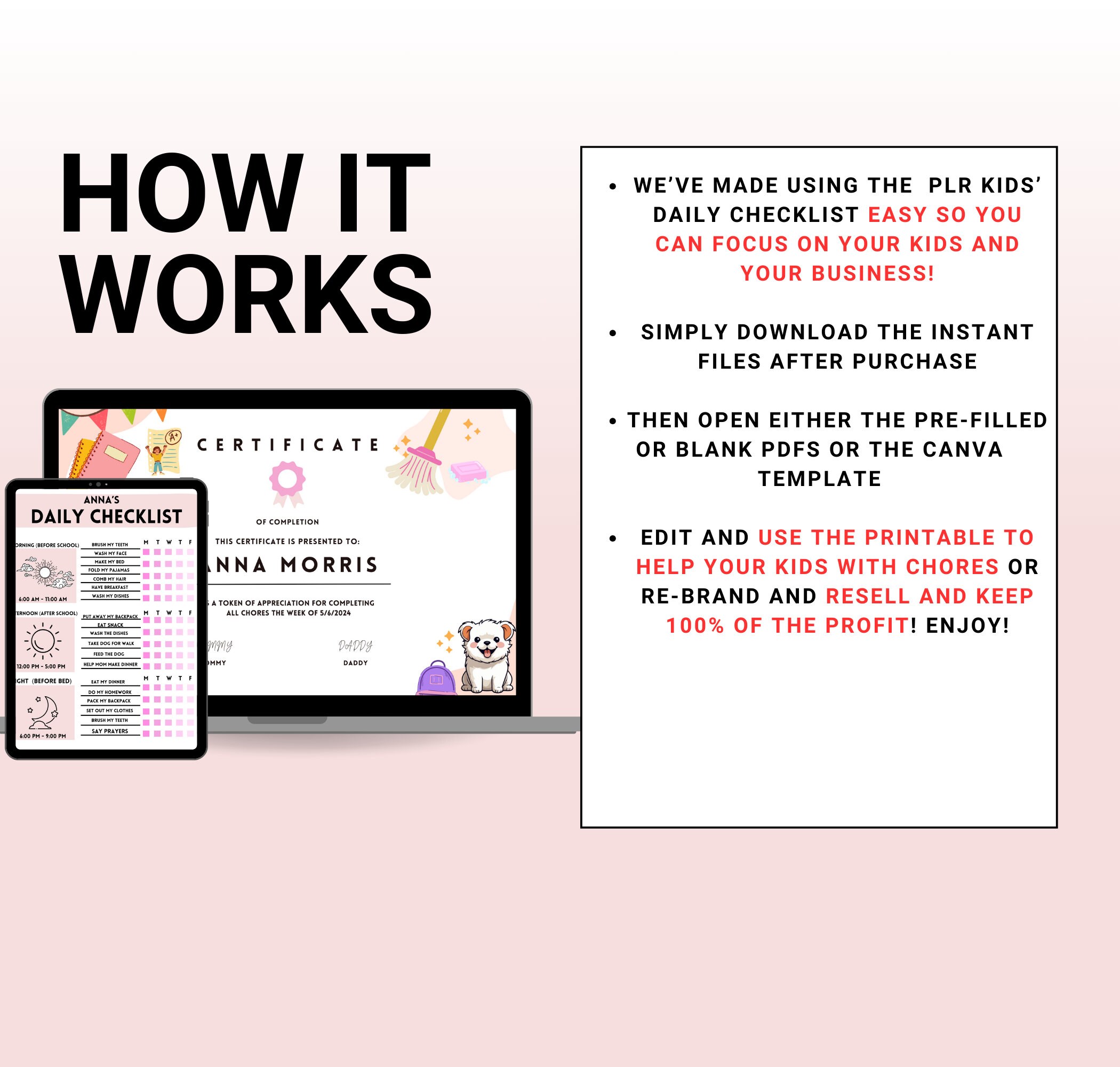 PLR Kids' Daily Chore Checklist Bundle, Before/after School, Before Bed ...