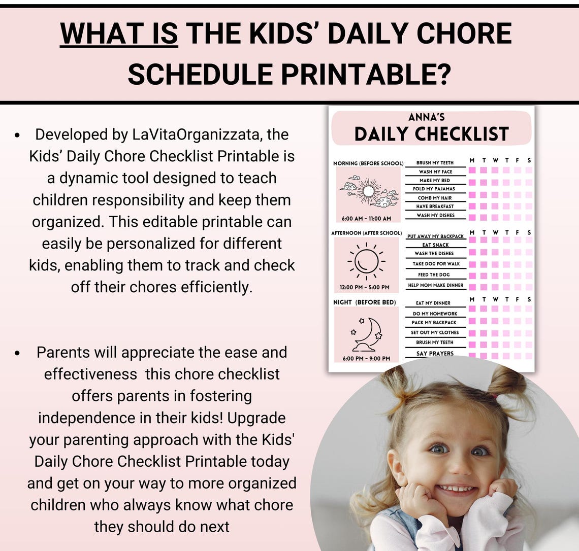 Kids Chore Checklist Bundle: Editable Daily Task Template (PDF) - Etsy