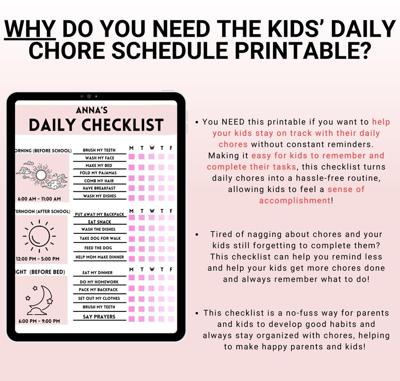Kids Chore Checklist Bundle, Kids' Daily Checklist Editable, Kids ...