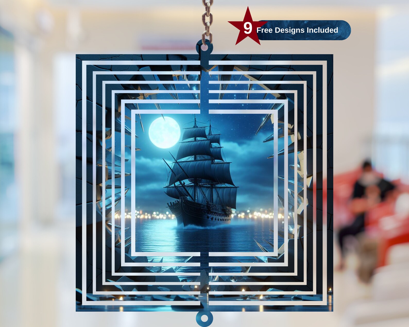 Pirate Ship in the Moonlight Wind Spinner Sublimation Design, Wind ...
