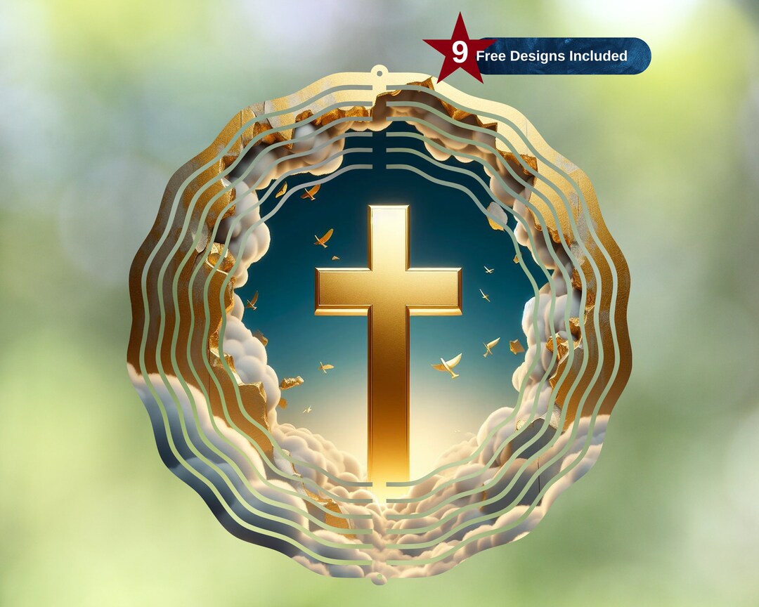 3D Christian Cross Wind Spinner Sublimation Design,bird and Clouds Wind ...