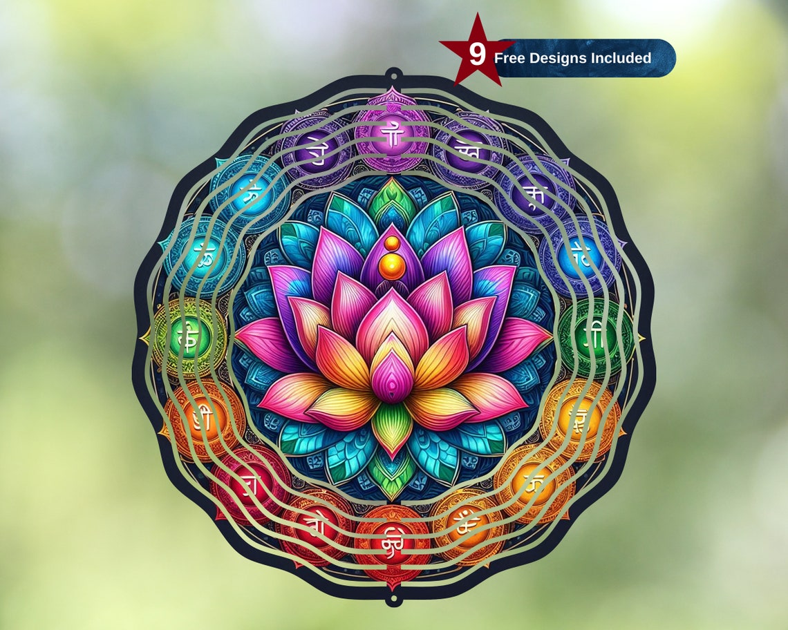 Chakra Colours and Lotus Flower Wind Spinner Sublimation Design,wind ...