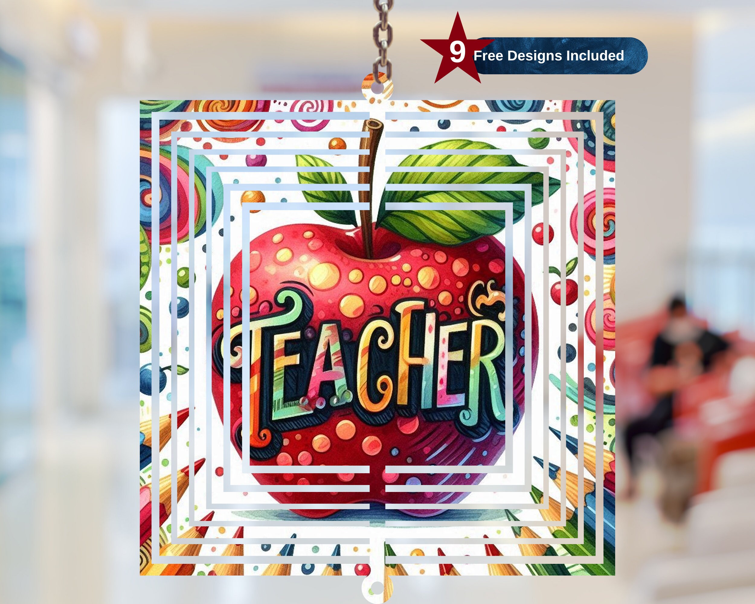 Teacher and Apple Wind Spinner Sublimation Design, Teacher Wind Spinner ...