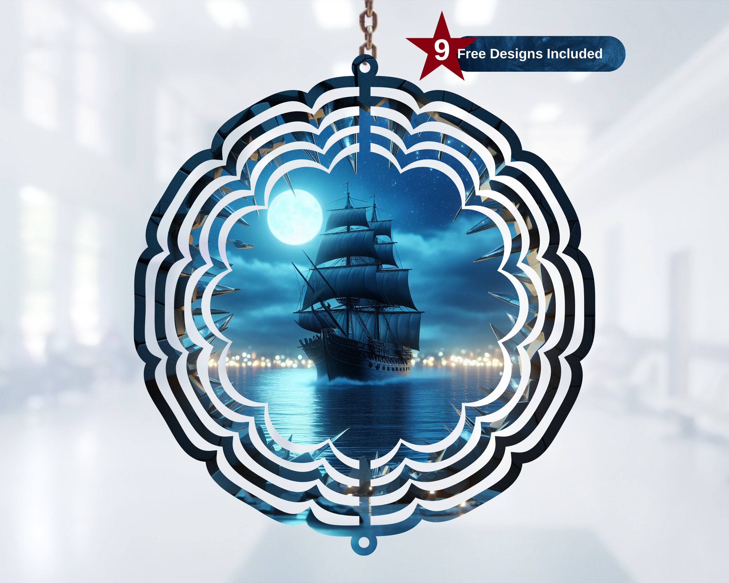 Pirate Ship in the Moonlight Wind Spinner Sublimation Design, Wind ...