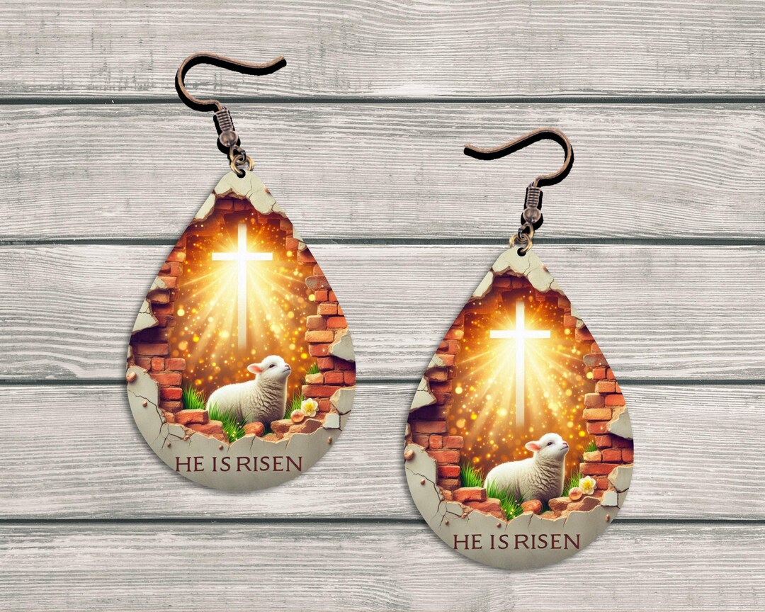He is Risen, Christian Cross Earring,sublimation Design,jesus Earring ...