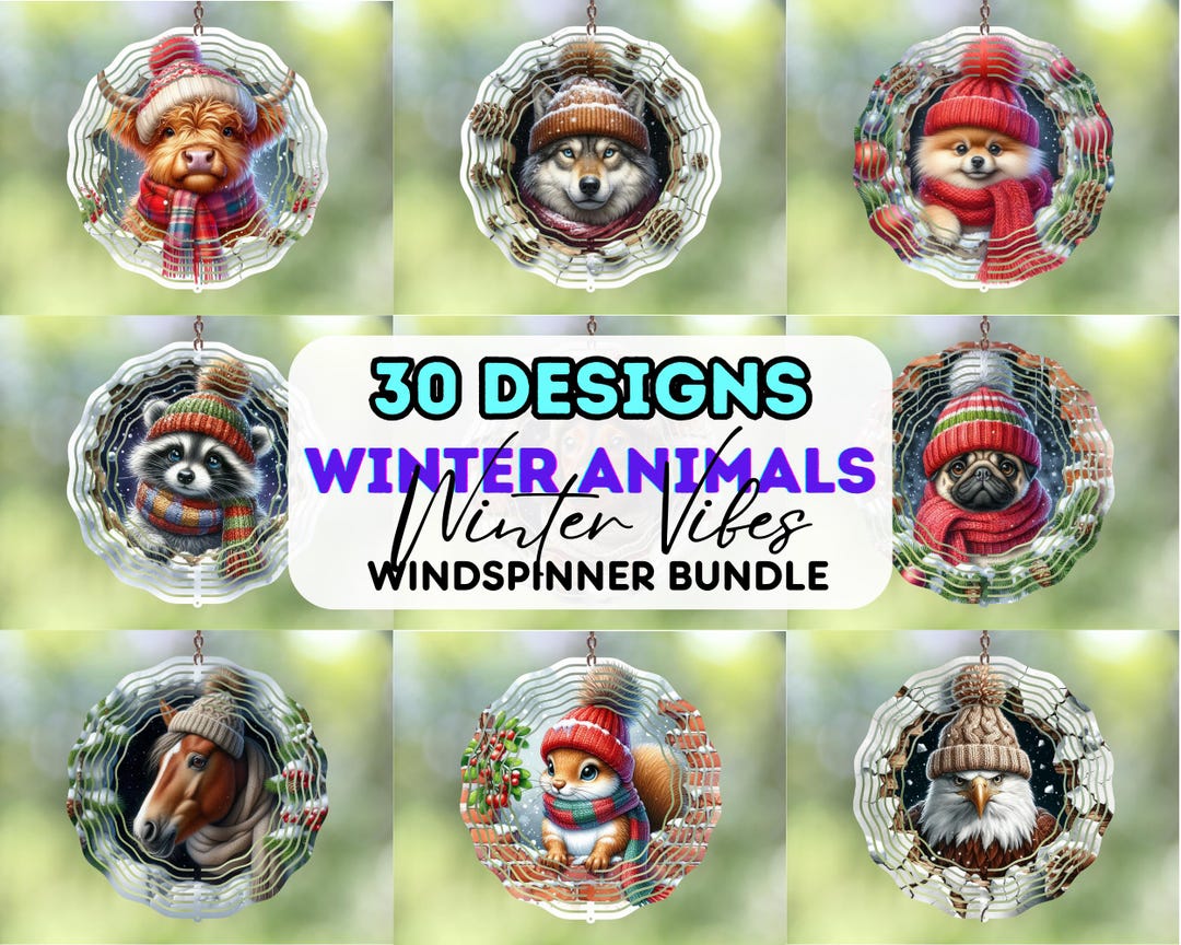 Winter Animals Wind Spinner Bundle, Sublimation Design, Wind Spinner ...