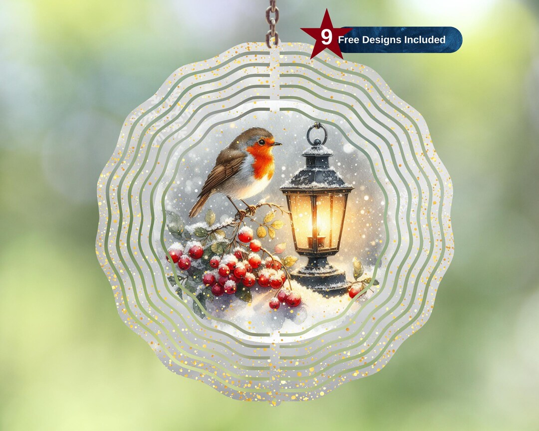 Vintage Robin Bird Wind Spinner Sublimation Design, Snowy Wind Spinner ...