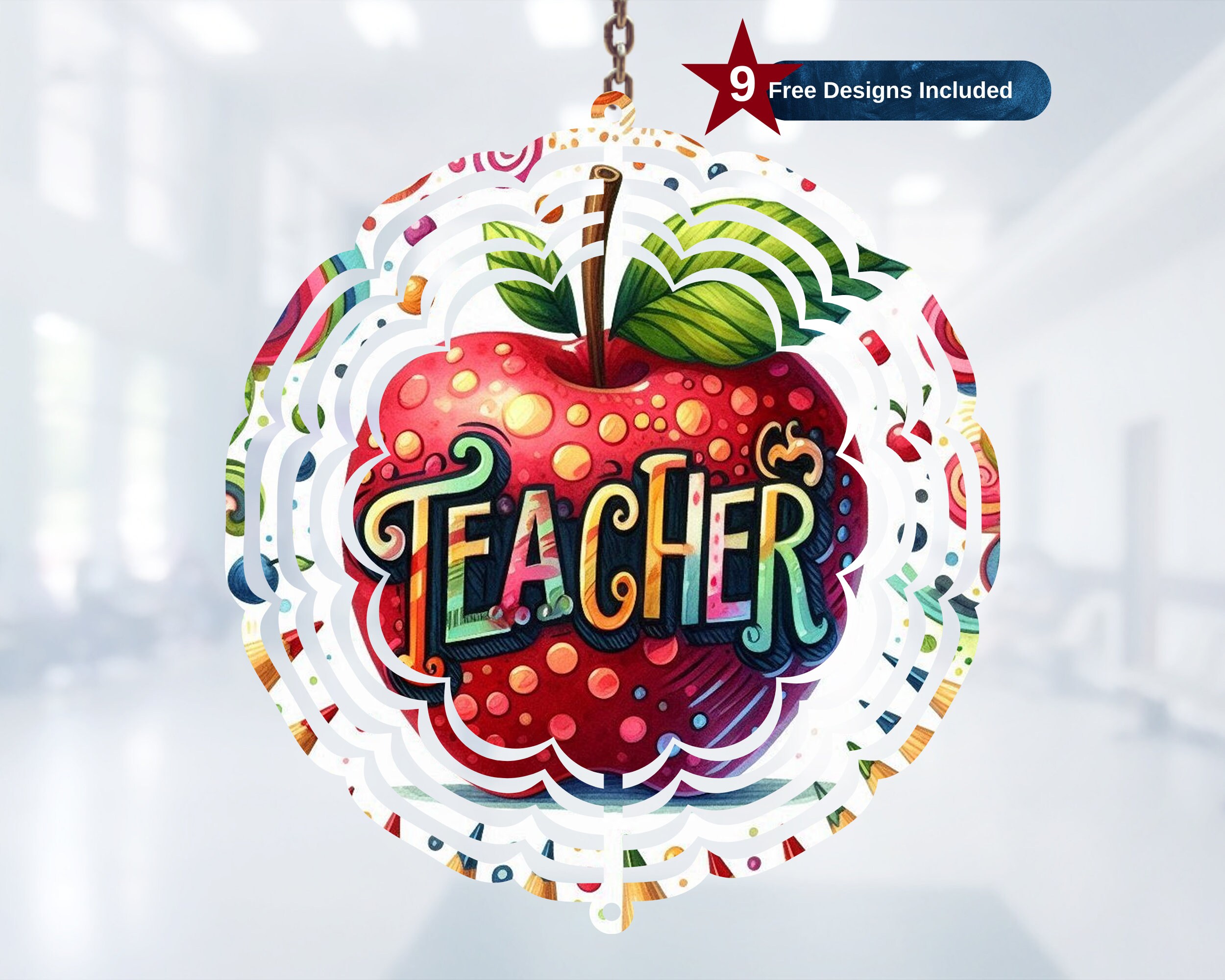 Teacher and Apple Wind Spinner Sublimation Design, Teacher Wind Spinner ...