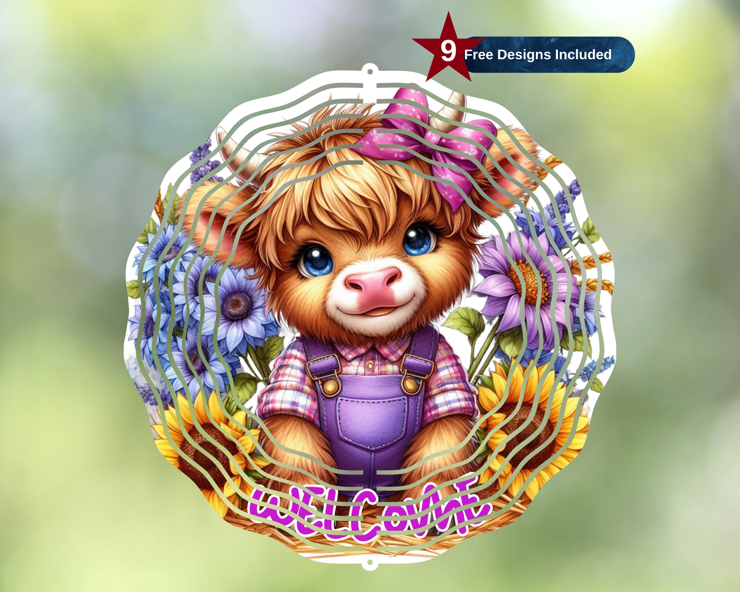 Highland Cow Welcome Wind Spinner Sublimation Design, Wind Spinner ...