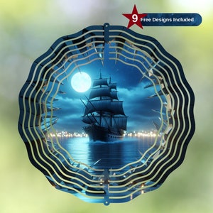 Pirate Ship in the Moonlight Wind Spinner Sublimation Design, Wind ...
