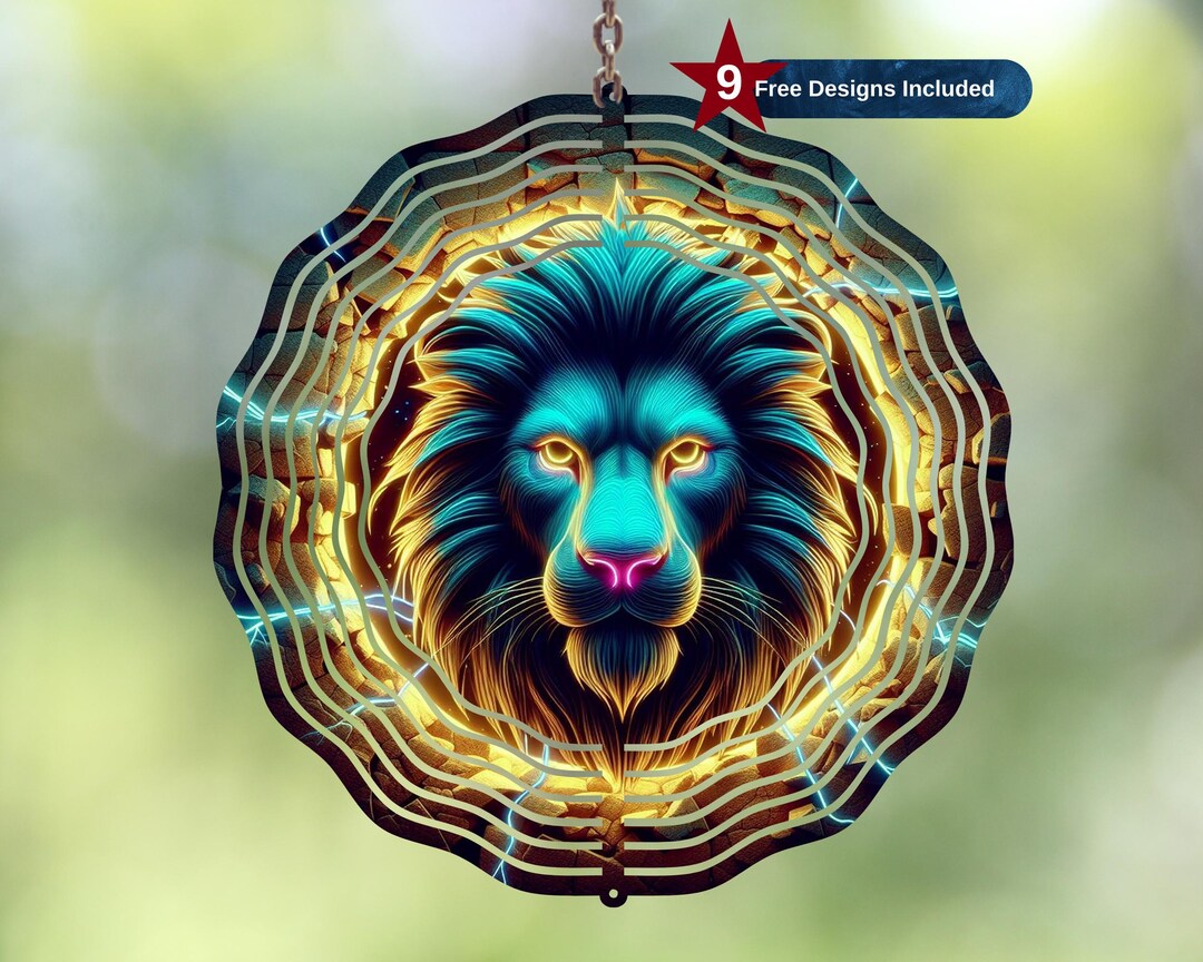 Neon Lion Wind Spinner Sublimation Design, Wind Spinner Template,leo ...