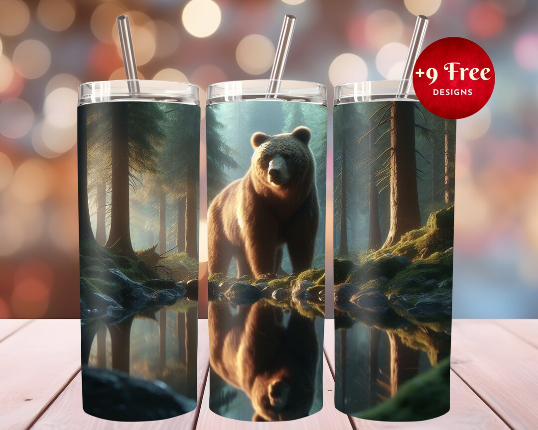 3D Reflection Bear in the Forest 20 Oz Skinny Tumbler,sublimation ...