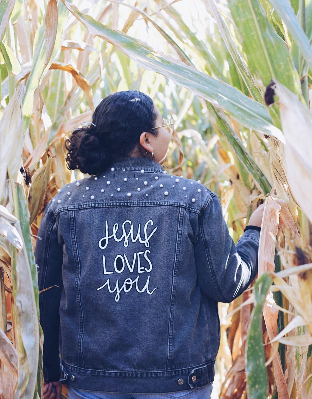 Jesus Loves You Denim Jacket With Pearls - Etsy