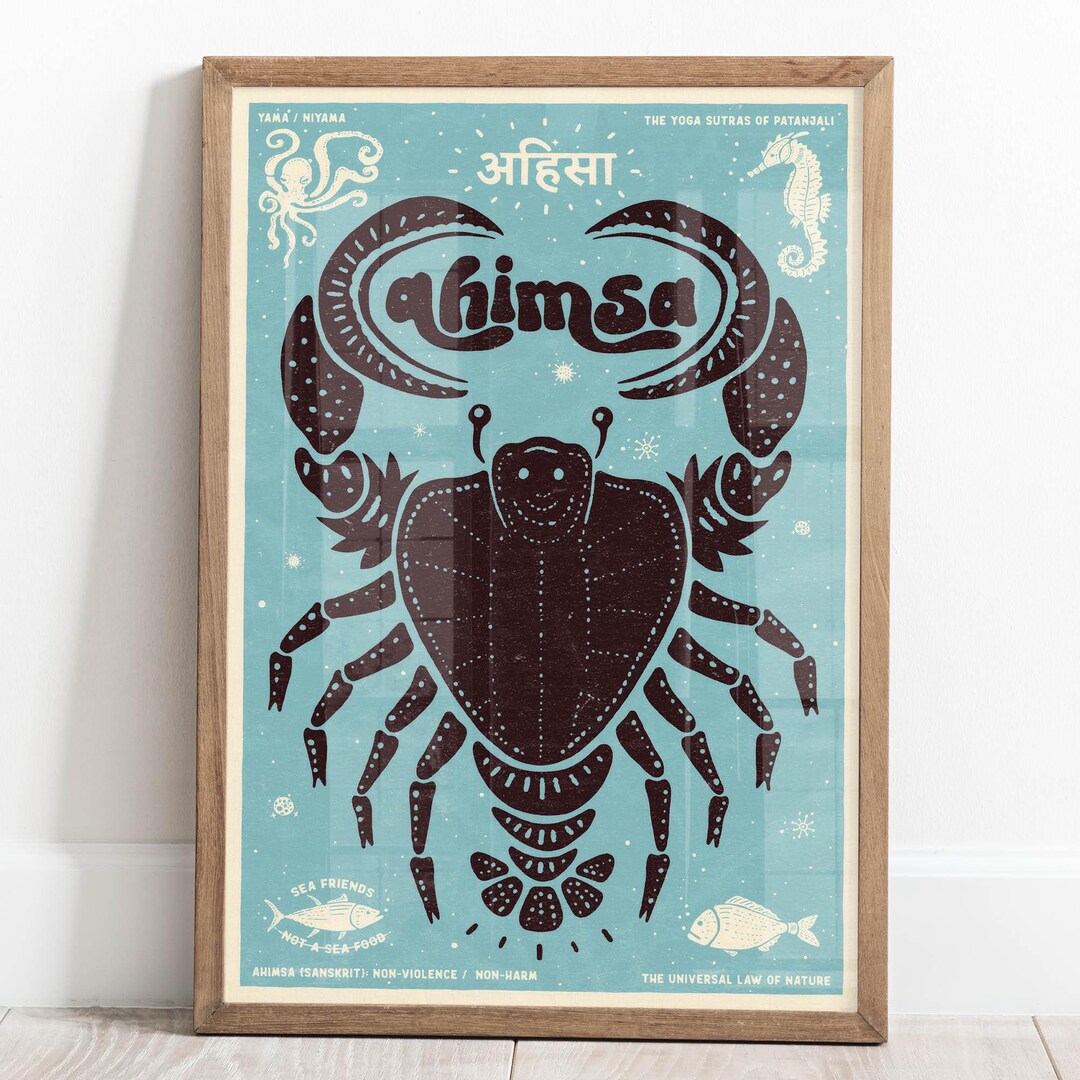 Ahimsa Poster – Yamas & Niyamas Series. Light Blue Variant. Yoga Sutras ...