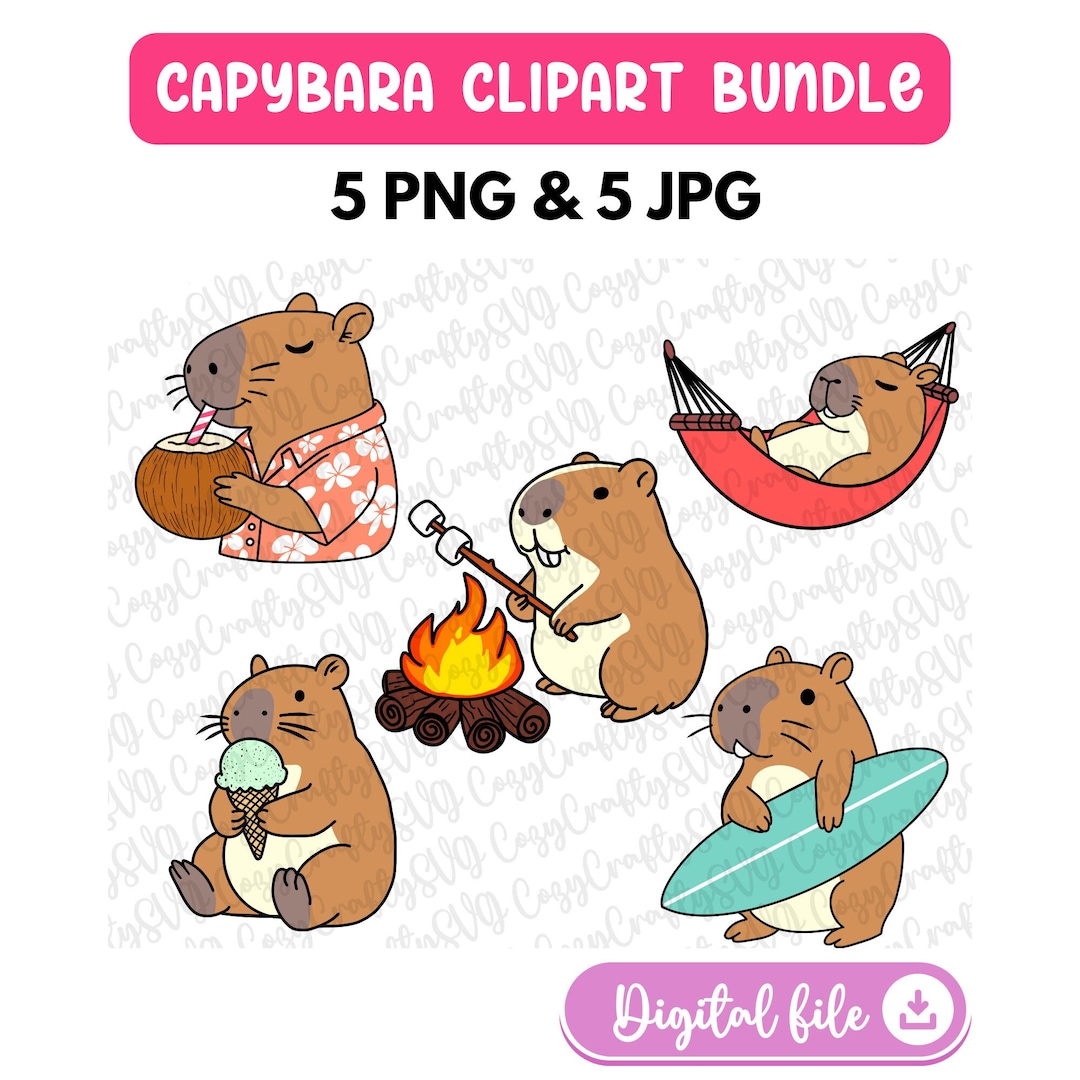 Cute Summer Capybara Bundle | Commercial Use | Campfire Outdoors ...