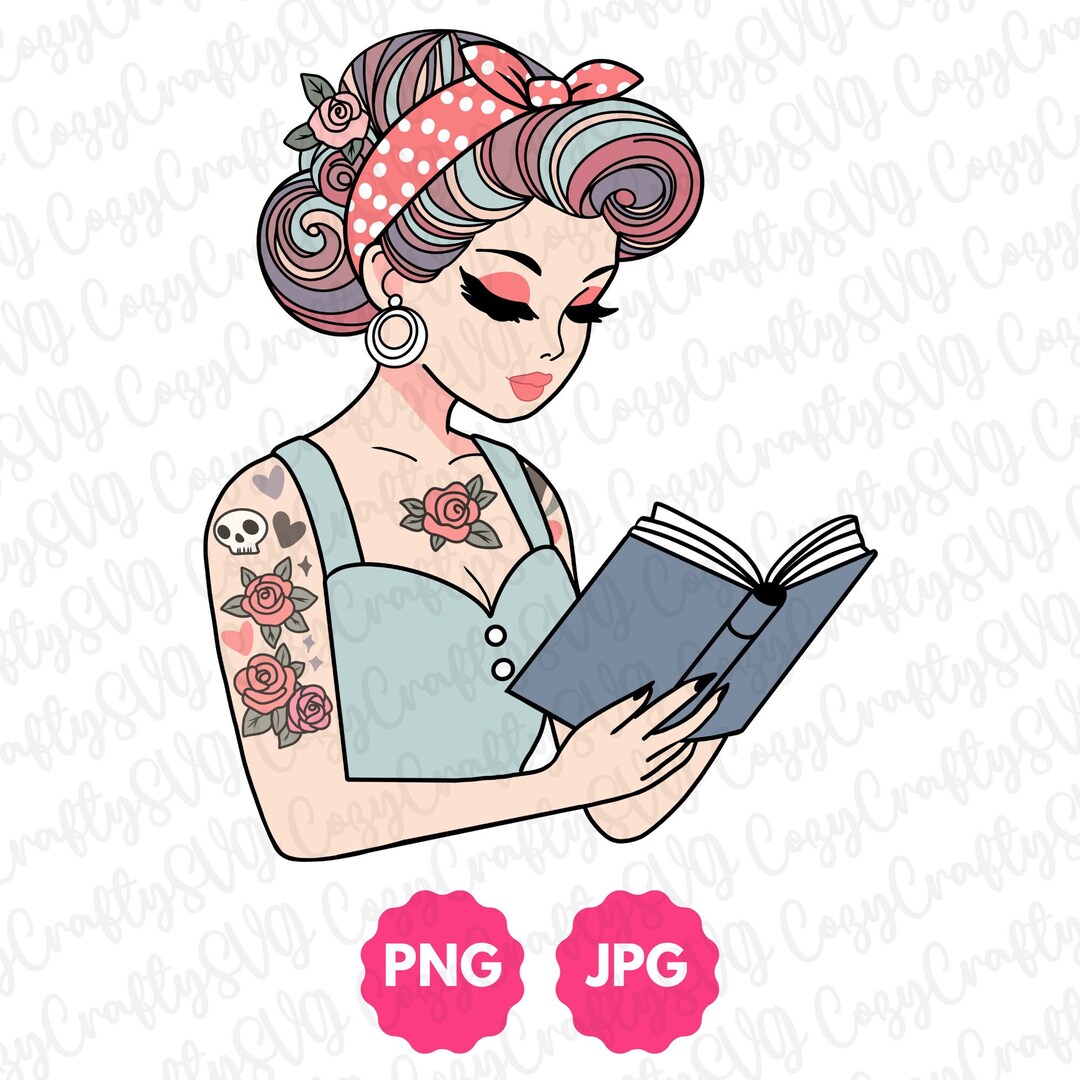 1950s Tattoo Reader PNG Gift for Bookworms, Reading Gift Cute Trendy ...