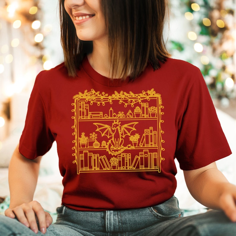 Christmas Bookshelf Dragon Graphic | Xmas Gift for Book Lovers ...
