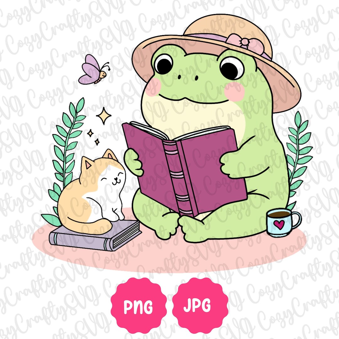 Kawaii Frog Reader PNG | Cute Gift for Bookworms, Bookish Gift, Book ...