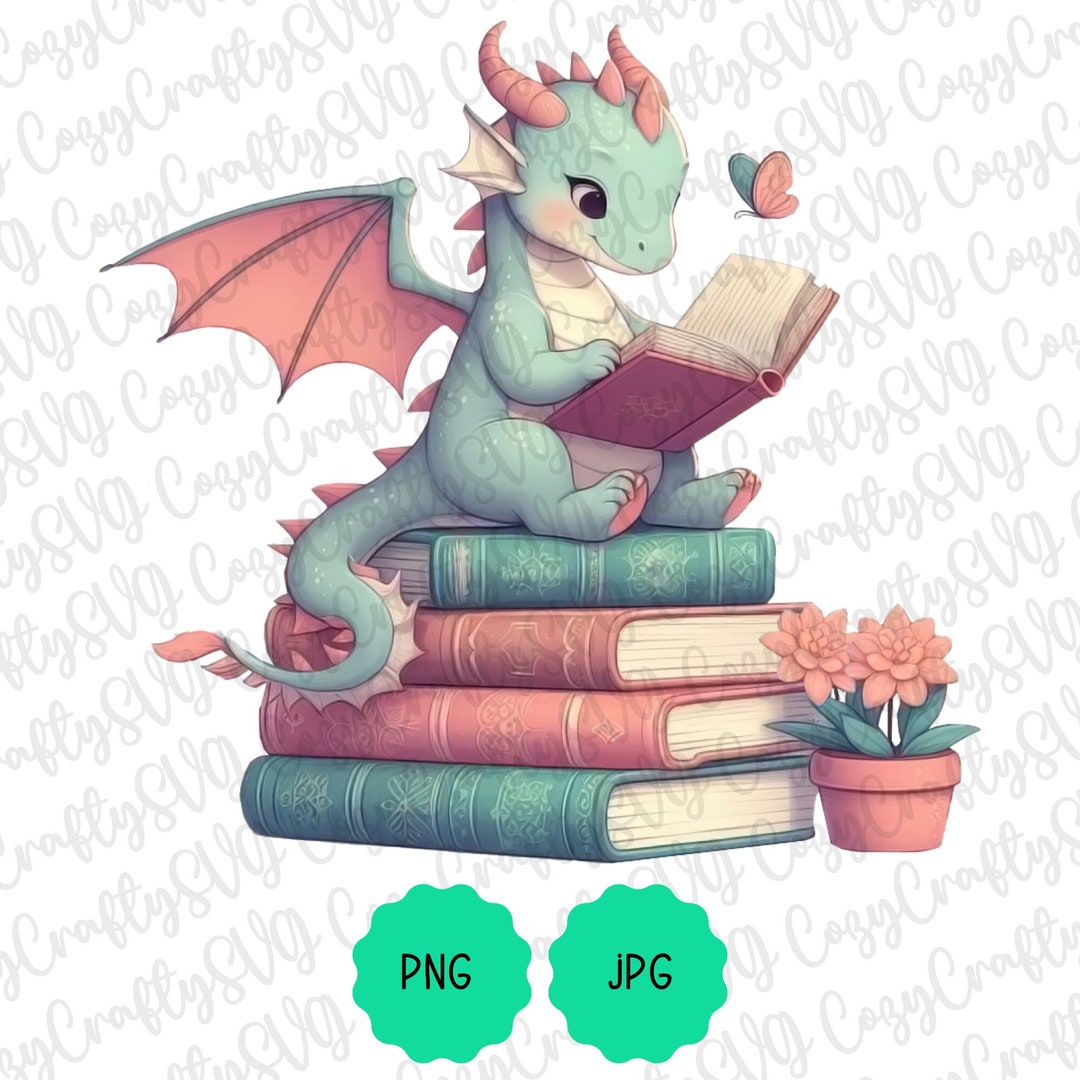 Dragon Reading PNG | Bookish Gift for Fantasy Readers, Pastel Book ...