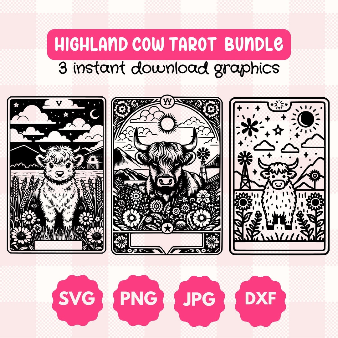 Highland Cow Tarot Card Bundle 3 Kawaii Highland Cow Graphics Gift for ...