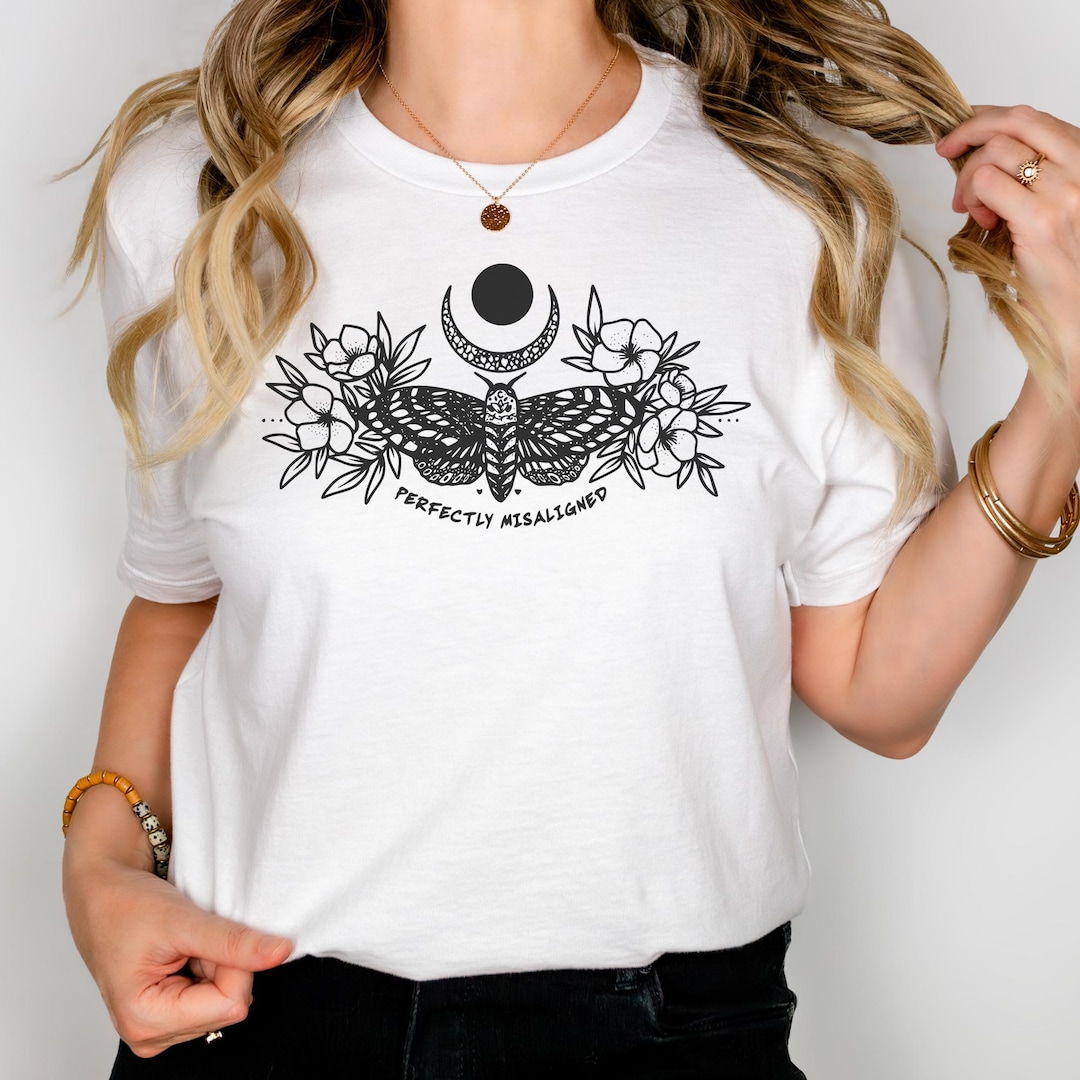 Perfectly Misaligned Graphic | Tattoo Line Art Boho Moth Moon | Gift ...