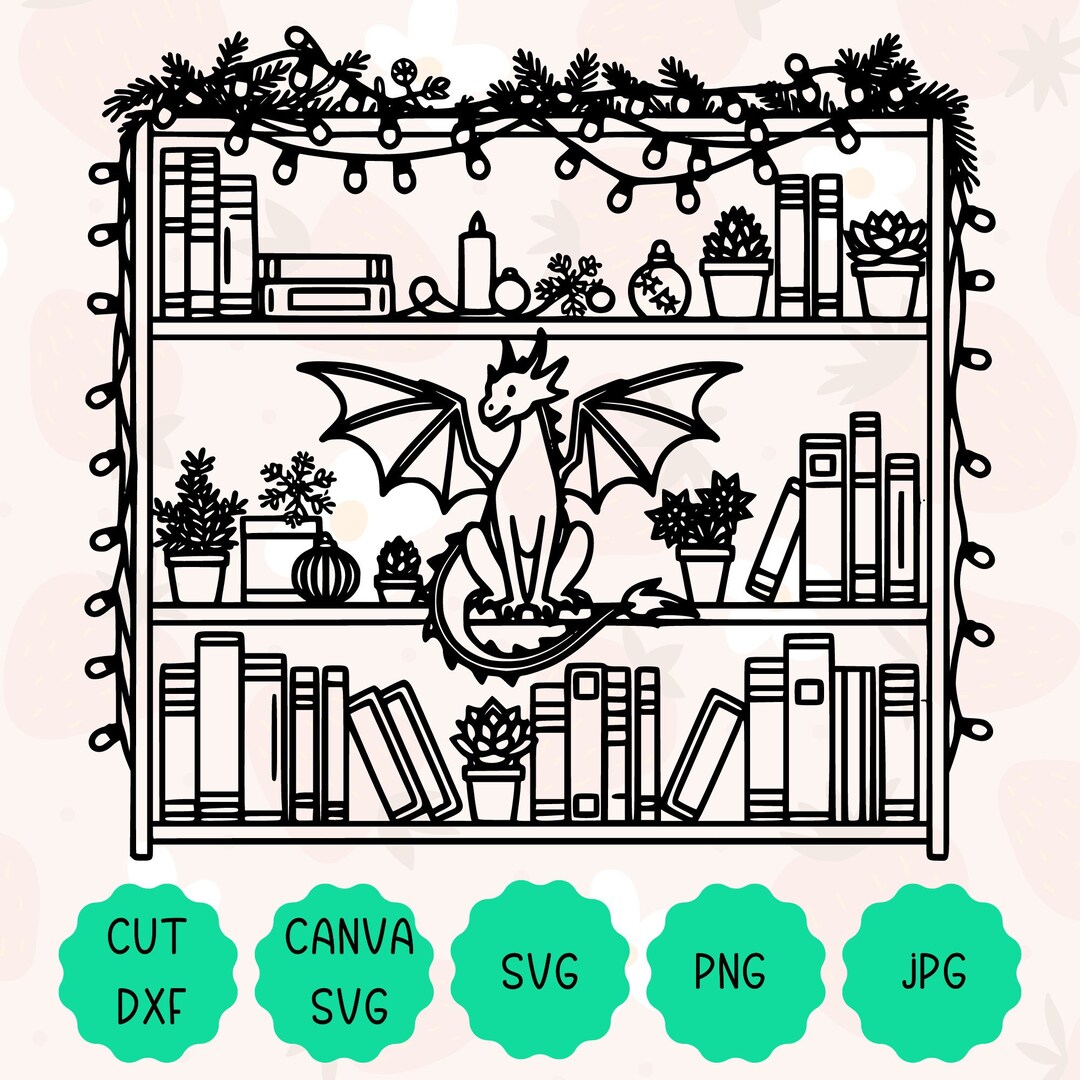 Christmas Bookshelf Dragon Graphic | Xmas Gift for Book Lovers ...