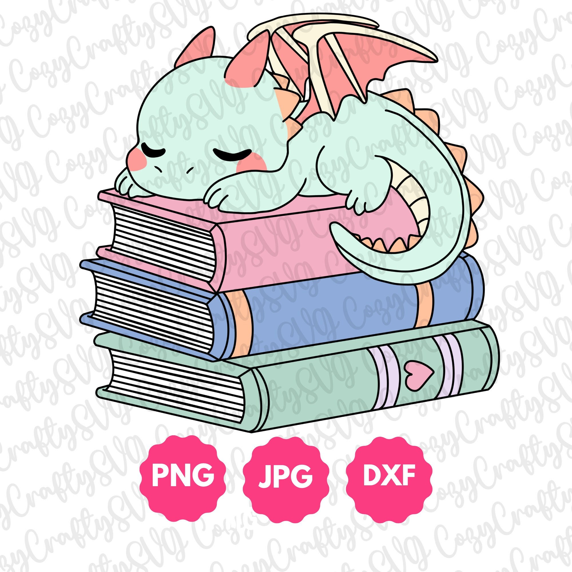 Kawaii Book Dragon PNG DXF Cut Commercial Use Gift for Fantasy Readers ...