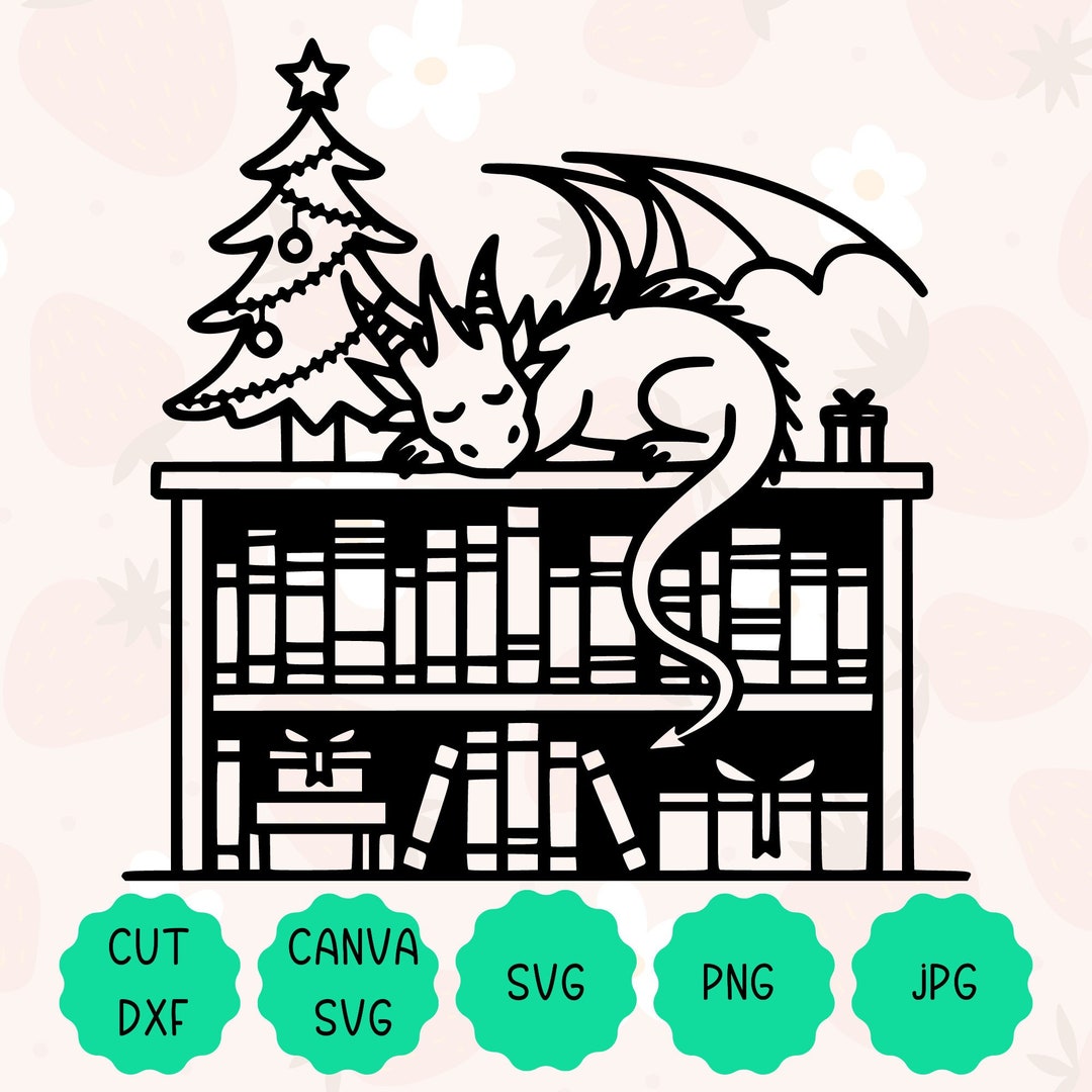 Christmas Bookshelf Dragon Graphic | Xmas Gift for Book Lovers ...