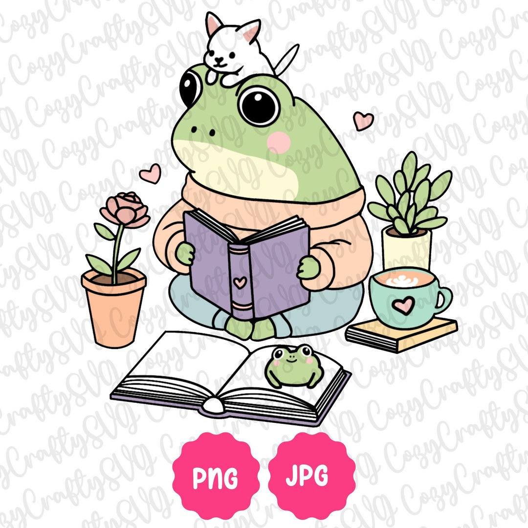 Kawaii Frog Reader PNG | Cute Bookish Gift for Bookworms, Book Lovers ...