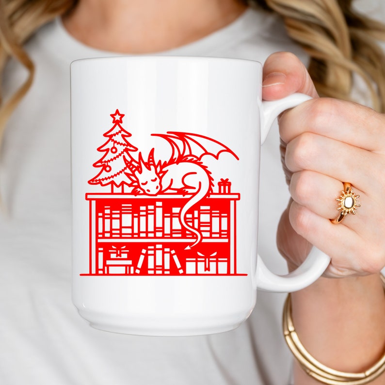 Christmas Bookshelf Dragon Graphic | Xmas Gift for Book Lovers ...